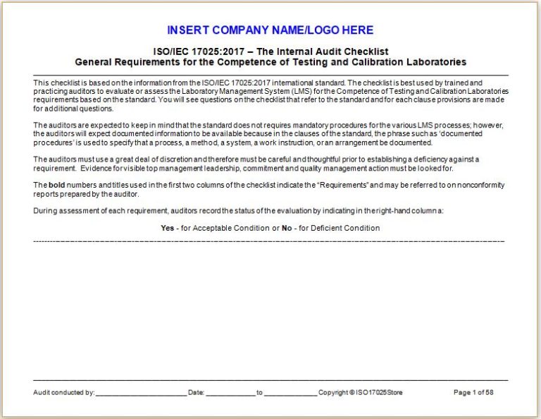 ISO 17025:2017 Internal Audit Checklist & Tools - ISO 17025 Store